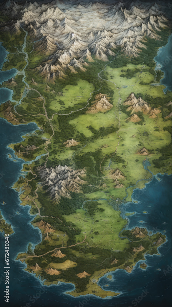 fantasy map asset cartography mountain range ocean - by generative ai ...