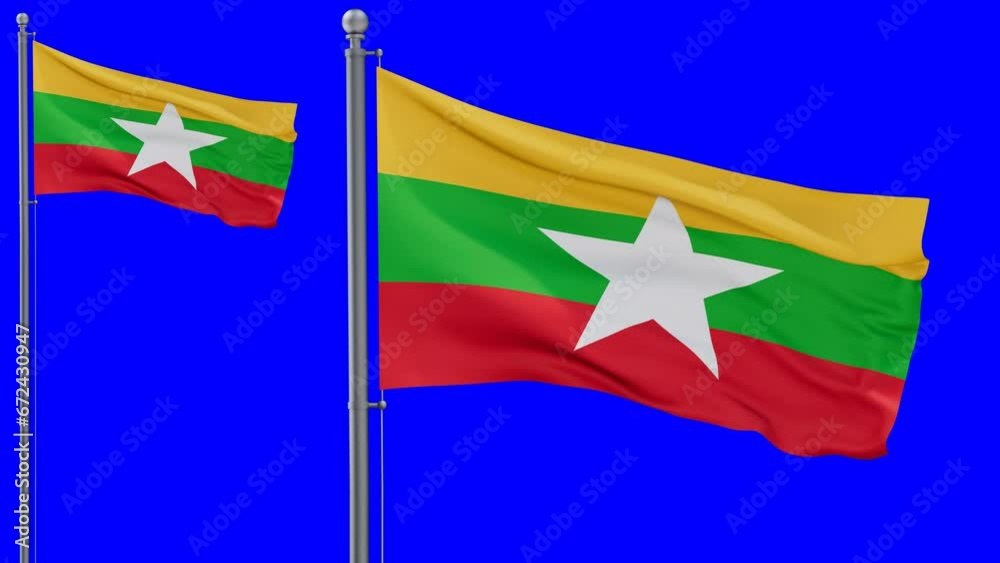 Myanmar aka Burma looped flag waving in the wind with colored chroma ...
