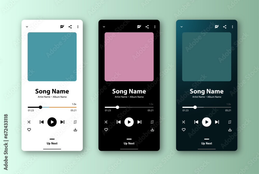 Music player UI UX design set in day mode, night mode and gradient mode ...