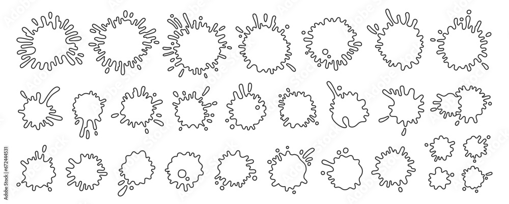 Splash paint splatter outline cartoon set. Stain and splat flat contour ...