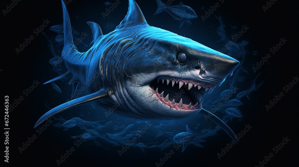 Blue shark art style nightmarish fish generative illustration picture AI generated art Stock ...