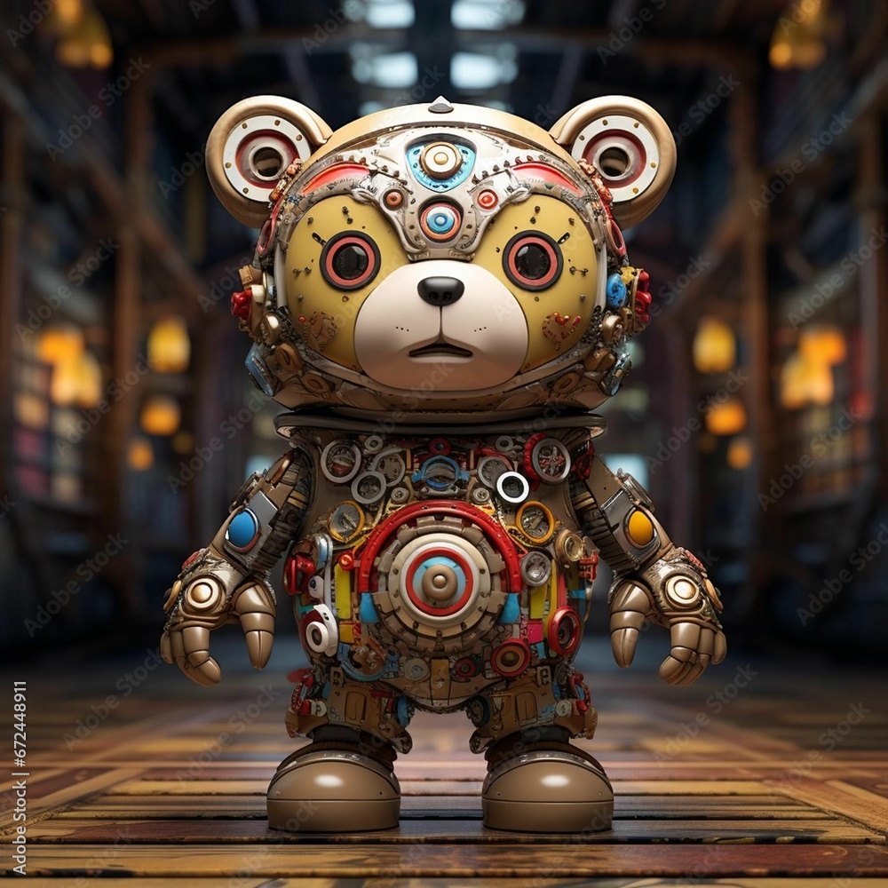 AI generated illustration of a robotic teddy bear of vivid colors Stock ...