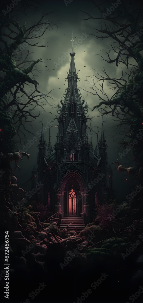 Gothic abandoned dark church exterior. Mystic, horror, surreal ...