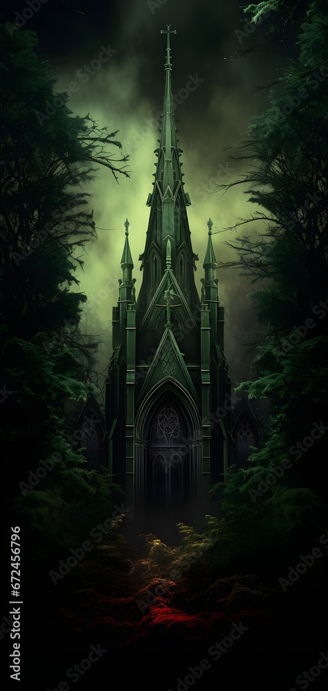 Gothic abandoned dark church exterior. Mystic, horror, surreal ...