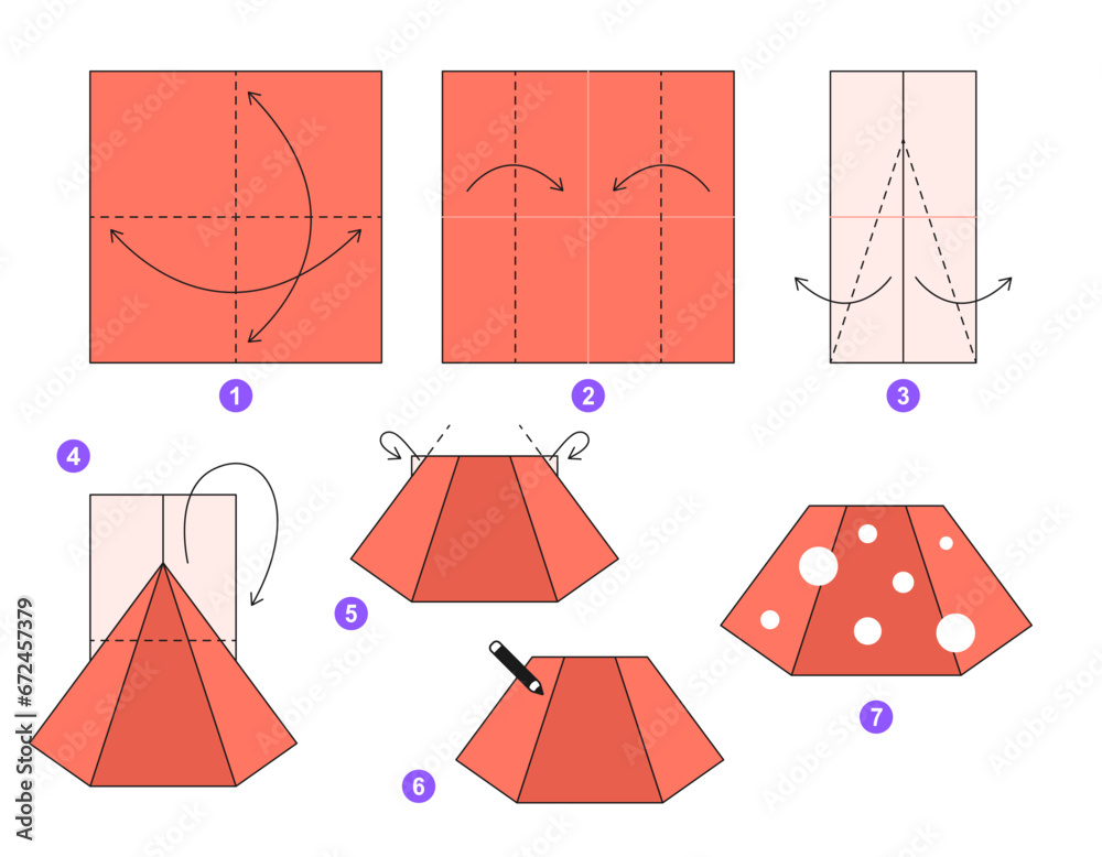 Skirt origami scheme tutorial moving model. Origami for kids. Step by step how to make a cute ...