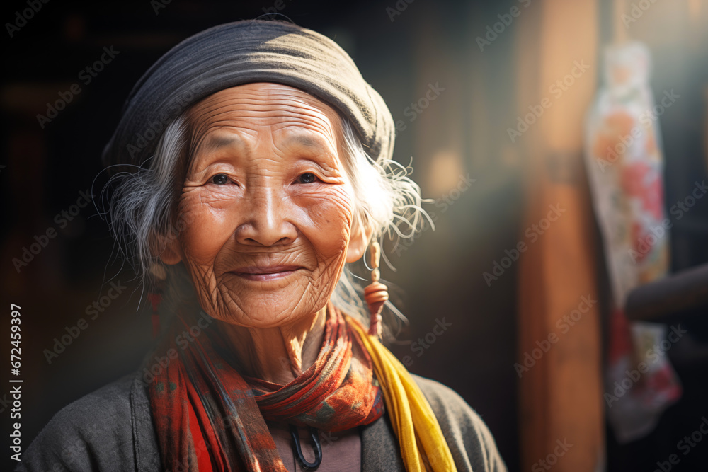 Smiling elderly Asian woman. Old person. AI. Stock Illustration | Adobe ...
