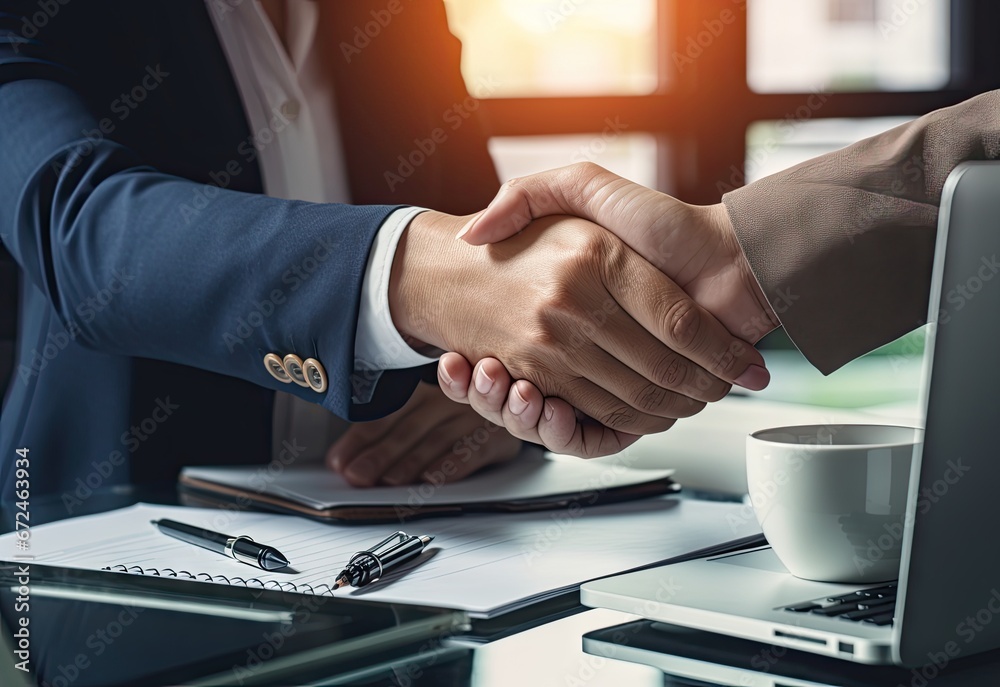 Two people shaking hands in agreement, professional setting, created ...