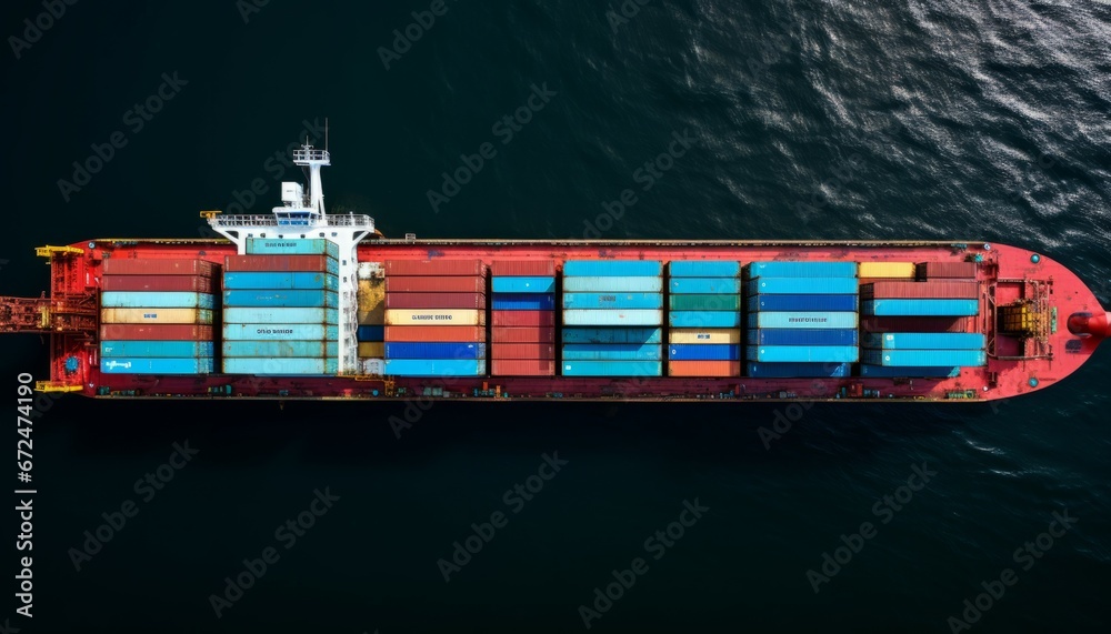 Top view container ship full capacity approaching port International ...
