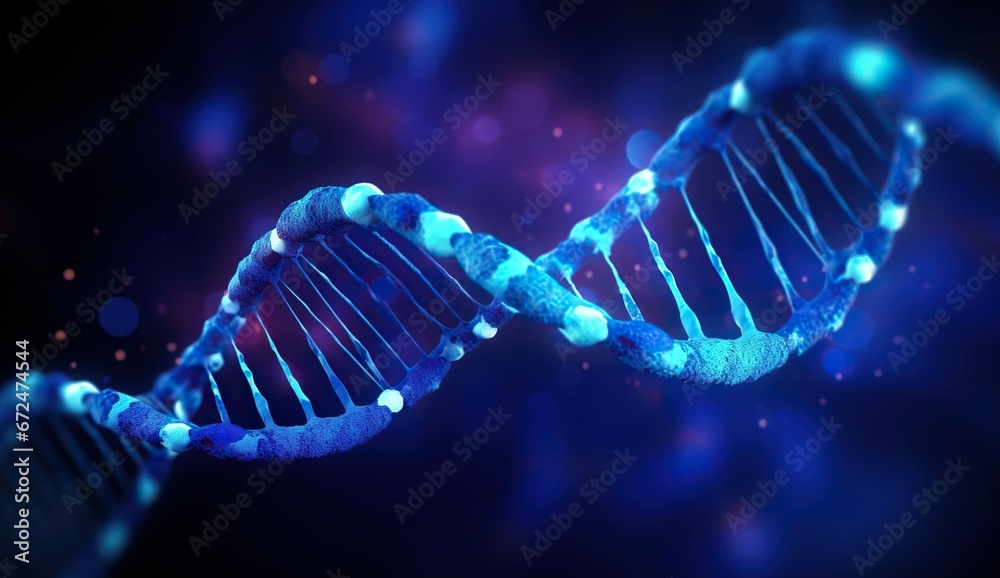 Dna strand on black background in 3d med design, concept of Genetic ...