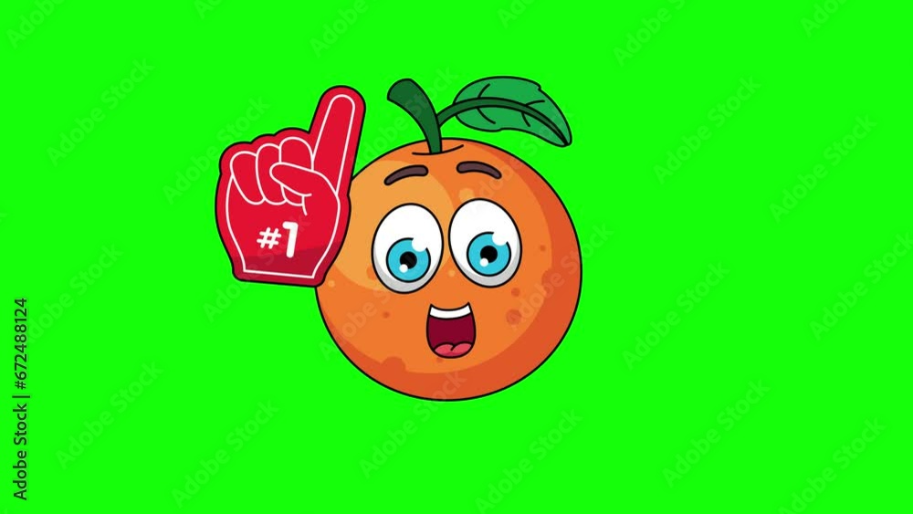 number 1 fan orange fruit cartoon emoticon, looping animation Stock ...
