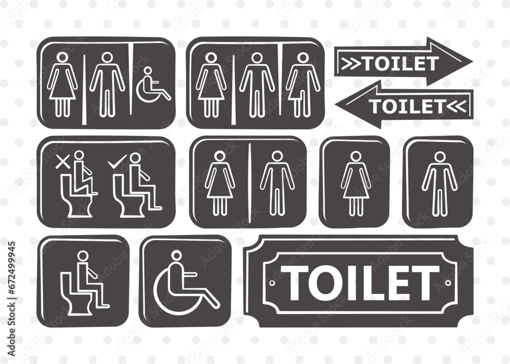 Toilet Sign Clipart SVG Cut File | Bathroom Sign Svg | Restroom Sign ...