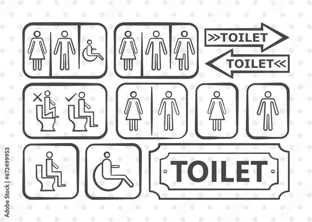 Toilet Sign Clipart SVG Cut File | Bathroom Sign Svg | Restroom Sign ...