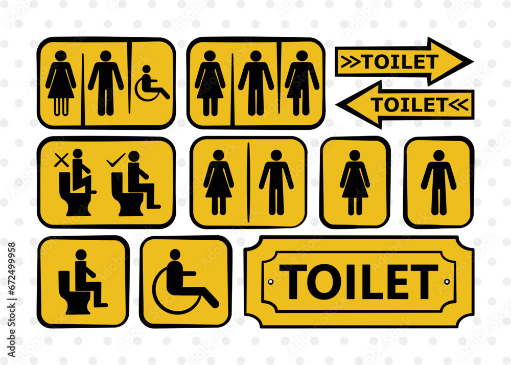 Toilet Sign Clipart SVG Cut File | Bathroom Sign Svg | Restroom Sign ...