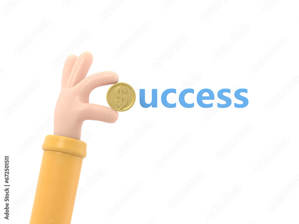 Cartoon Gesture Icon Mockup.hand carry coin as S alphabet and white ...