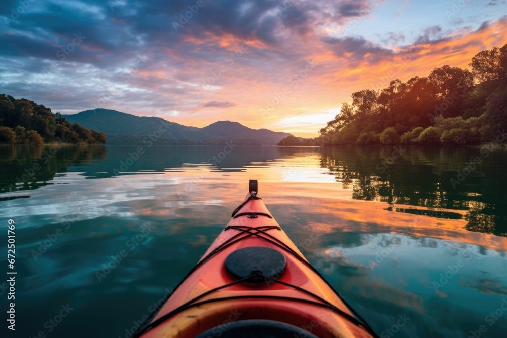 AI generated illustration of a peaceful scene of a kayak gliding across ...