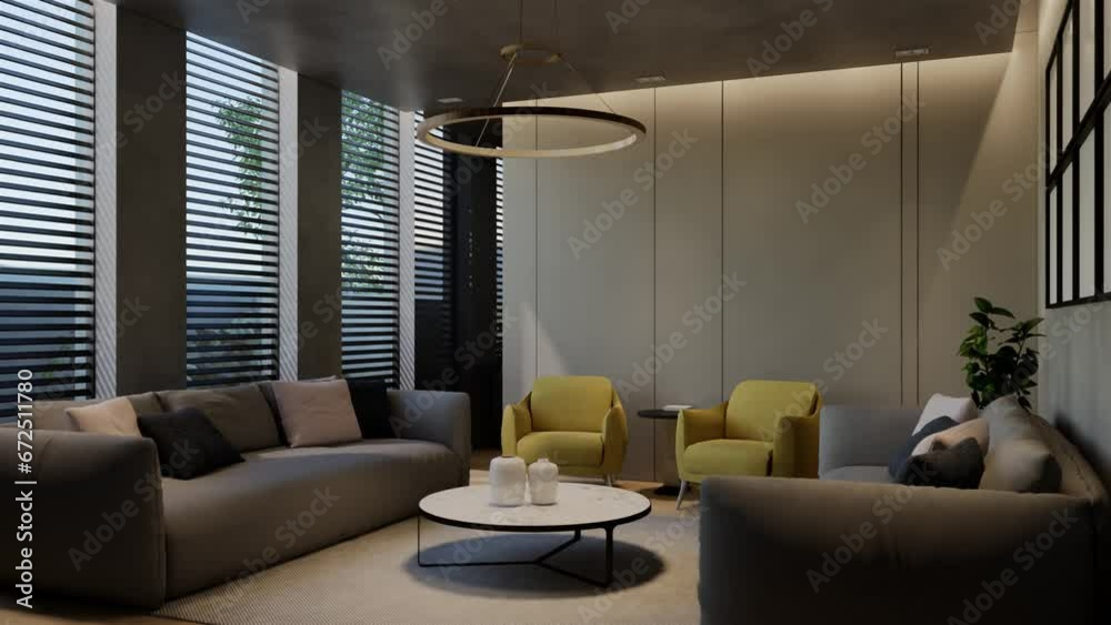 Modern living room 3D animation, contemporary interior design with ...
