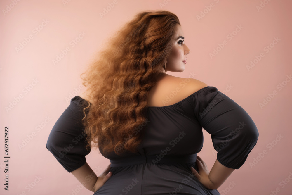 rear view of curvy woman in black bodycon dress. body positive ...