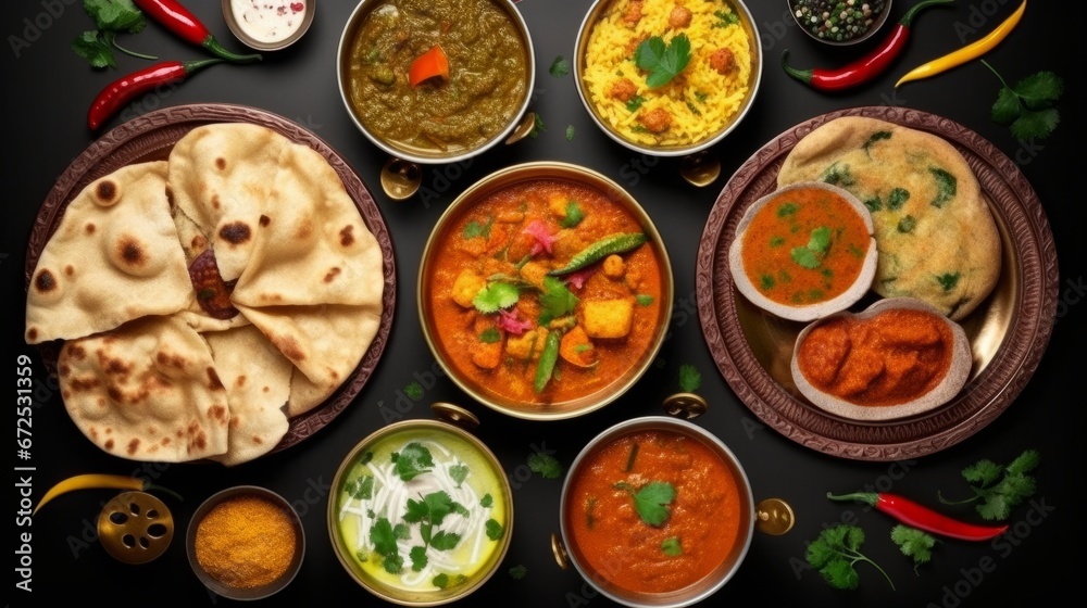 Variety of Indian dishes including Paneer Butter Masala, Dal Makhani ...