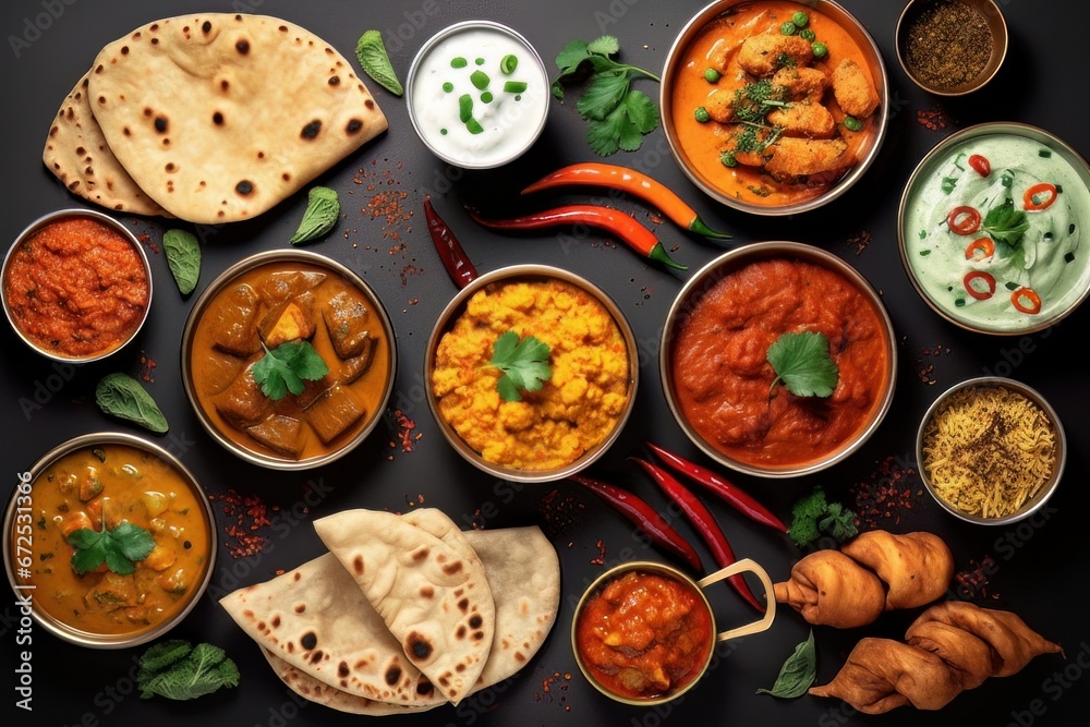 Variety of Indian curry dishes including paneer butter masala, dal ...