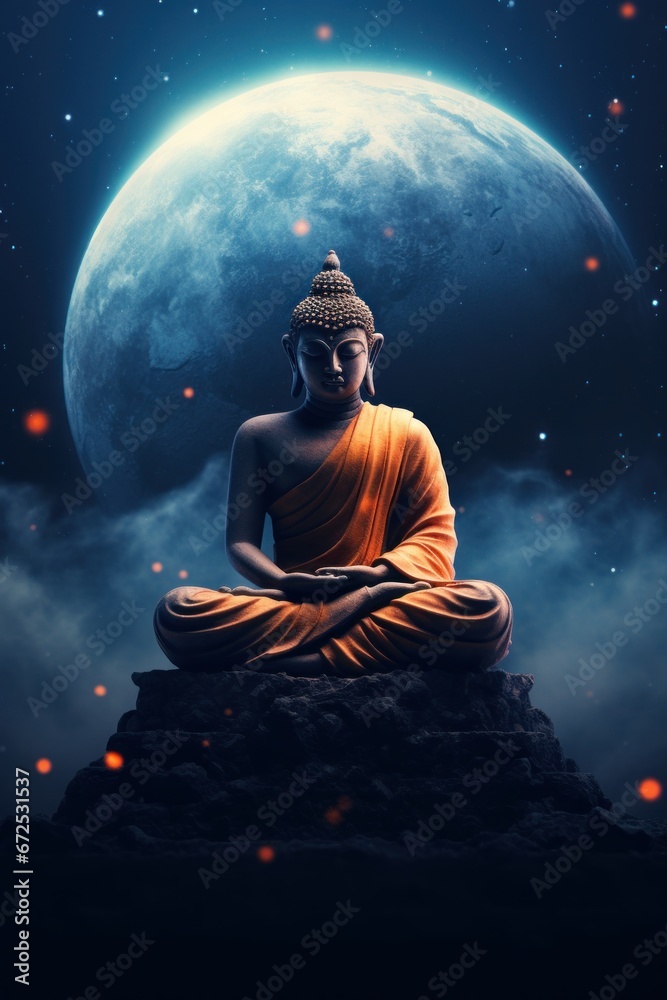 buddha statue meditation in galaxy stars cosmic universe, Harmony of ...