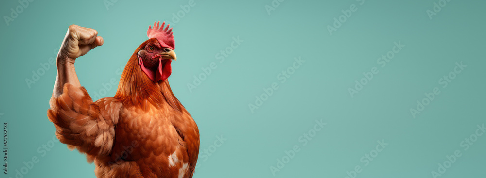 Muscle chicken gesture fist pump with copyspace, Rooster fighter ...