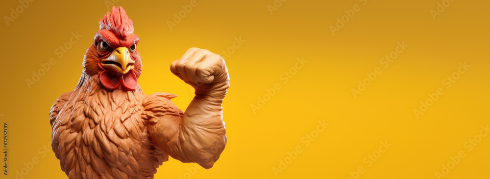 Muscle chicken gesture fist pump with copyspace, Rooster fighter ...