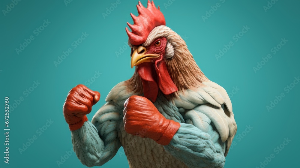 Muscle chicken gesture fist pump, Rooster fighter showing fighting pose ...