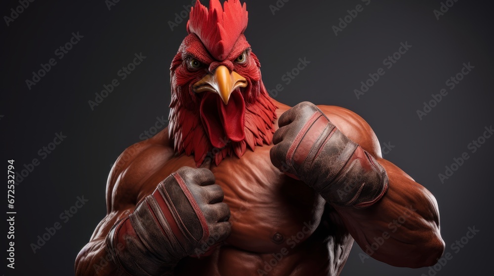 Muscle chicken gesture fist pump, Rooster fighter showing fighting pose ...