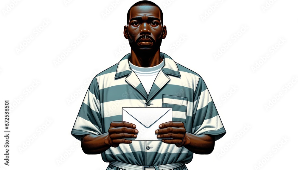 Poster A prison inmate - adult male wearing prison stripes in jail ...