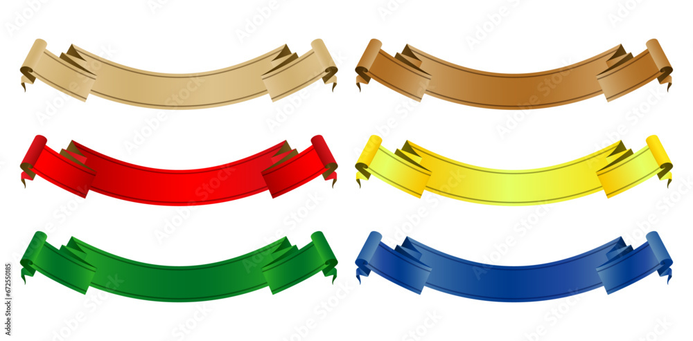 a set of six colorful ribbons elements isolated white backgrounds for ...