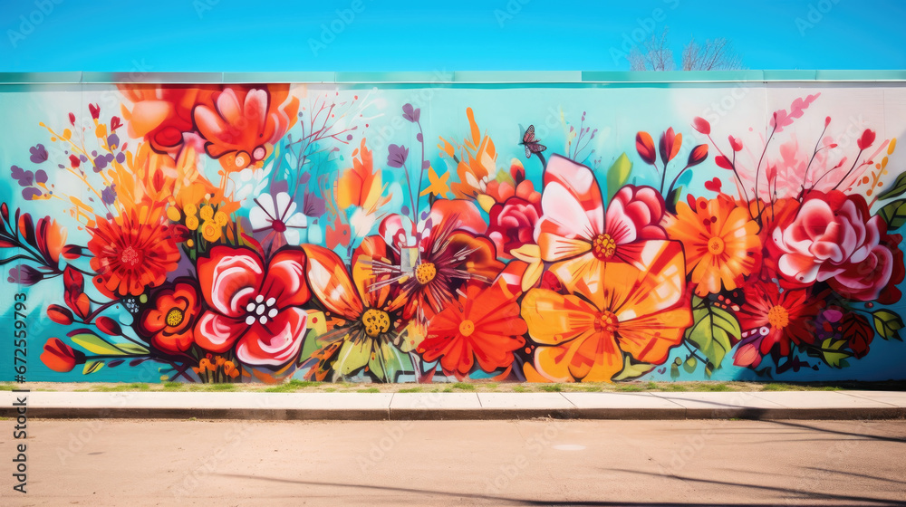 Artistic Spring Mural On A City Wall Vibrant Colors , Background Image ...