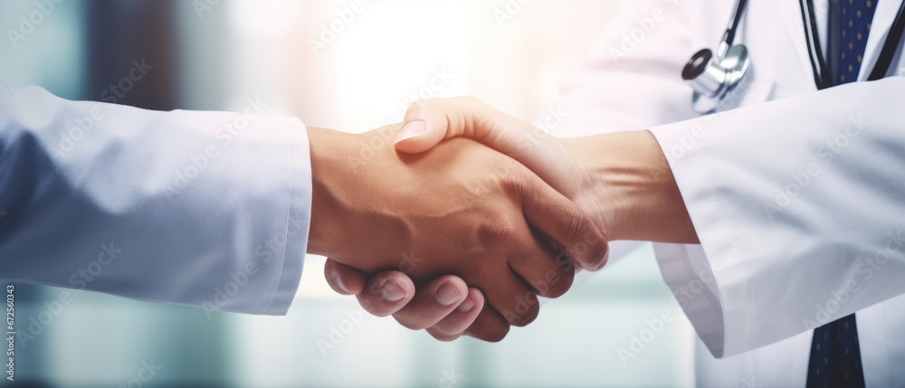 Foto Stock Doctor at the clinic shaking hands with his patient, concept ...