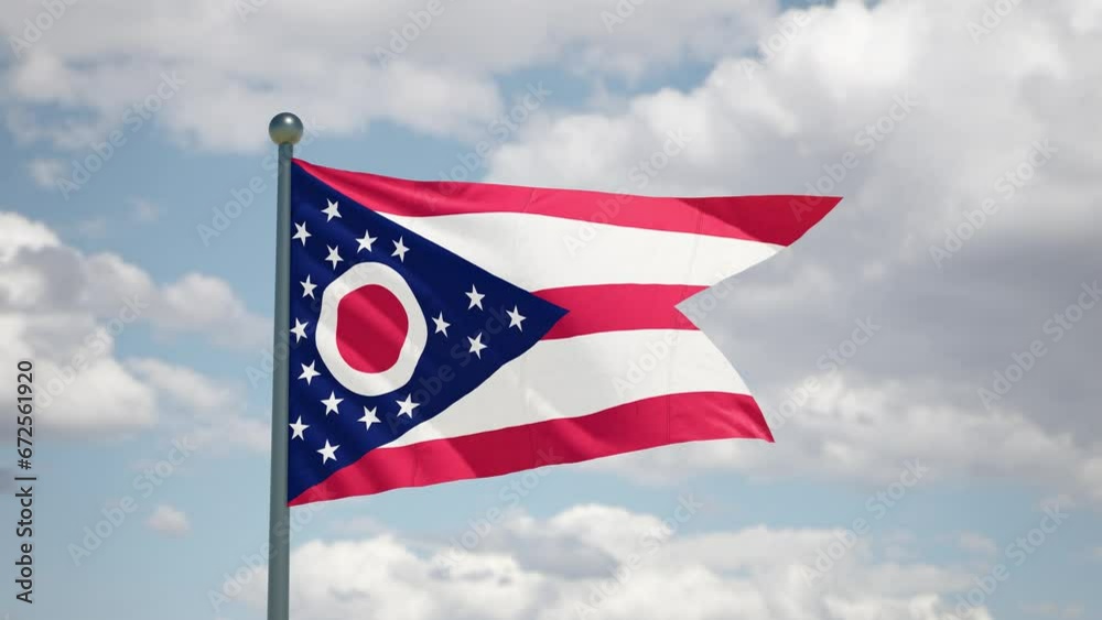 Ohio state waving flag. USA Close up American OH flag flutters in the ...