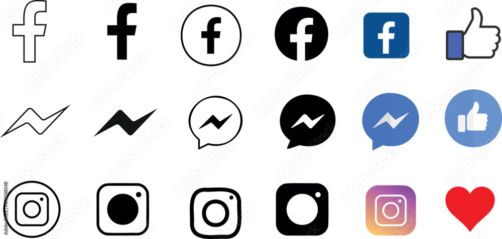 Meta Social Media Icon Set Vector Illustration. Featuring Facebook ...