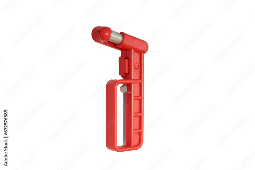 Hammer window glass breaker on the train, tram, bus and car, isolated ...