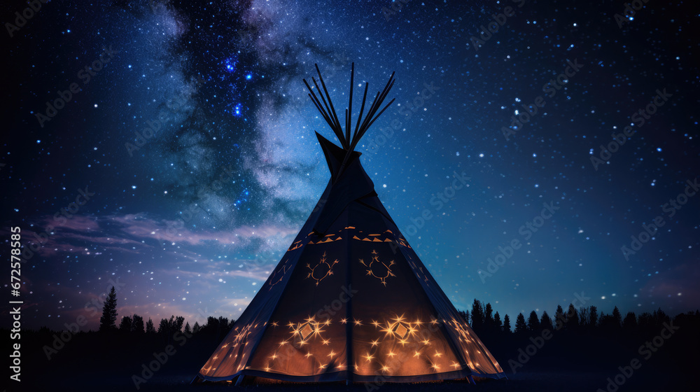 Stars Are Seen In The Skies Over A Teepee At Night Time, Background ...