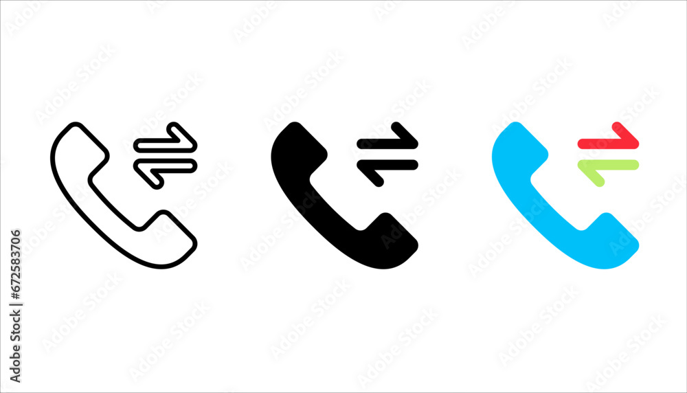 Incoming or outgoing call symbol. Phone call with two arrows sign ...