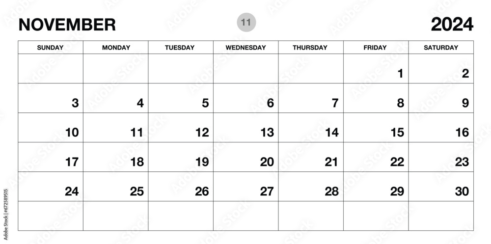 November 2024 year planner template, calendar 2024 template, monthly ...