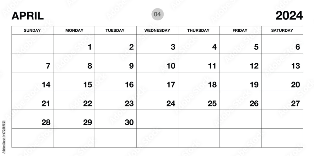 April 2024 year planner template, calendar 2024 template, monthly and ...