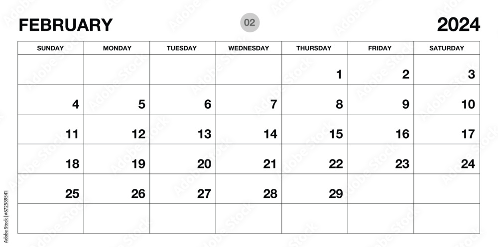 February 2024 year planner template, calendar 2024 template, monthly ...