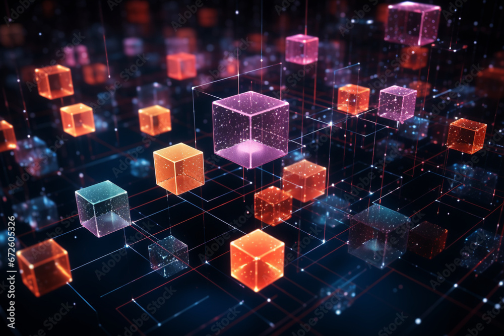A visual representation of blockchain networks, with interconnected ...