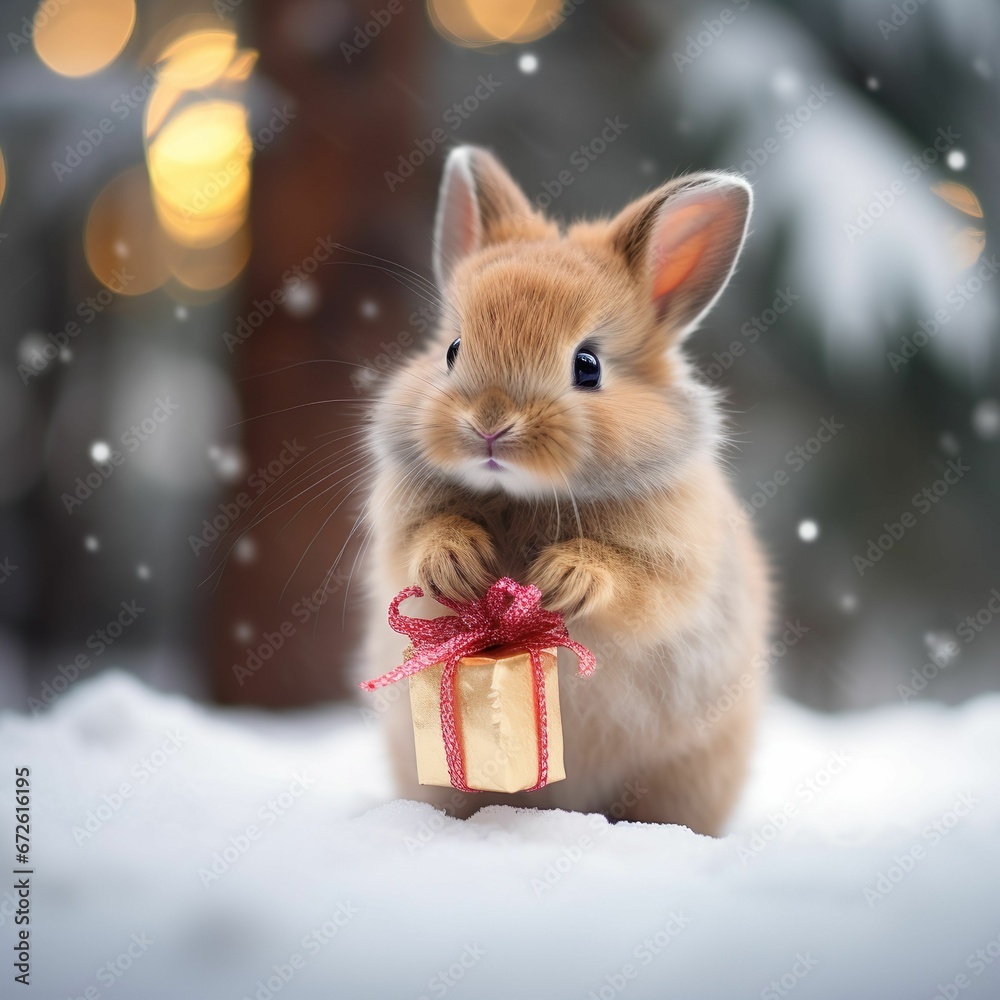 AI generated illustration of an adorable white rabbit near a festive ...
