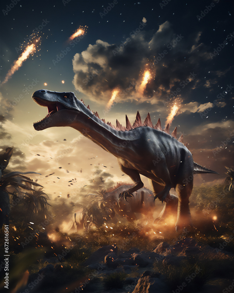 Illustration of the era of dinosaurs becoming extinct, ancient forest ...