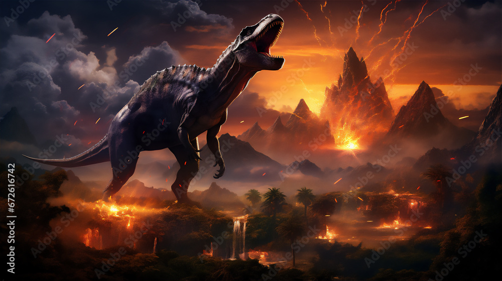 Illustration of the era of dinosaurs becoming extinct, ancient forest ... Illustration of the era of dinosaurs becoming extinct, ancient forest ...