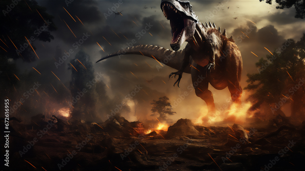 Illustration of the era of dinosaurs becoming extinct, ancient forest ...