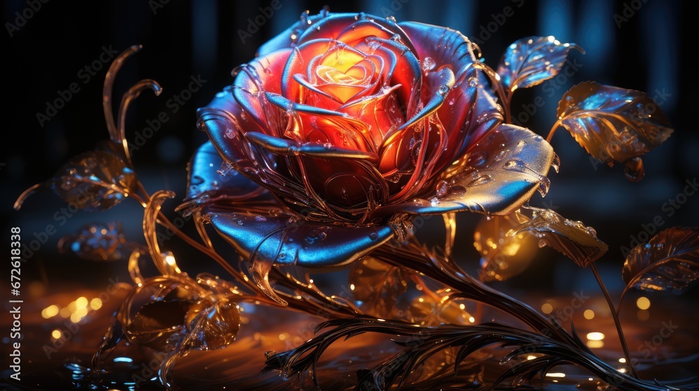 Wonderful fantasy magical bioluminescent rose flowers. Delicate rose ...