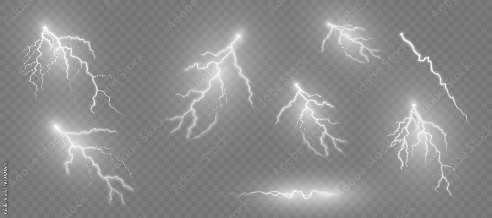 Poster Set of lightning, thunderstorm and lightning, symbol of the ...