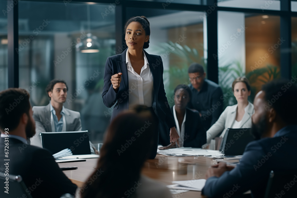Foto de a black woman business leader dressed as an executive leading ...