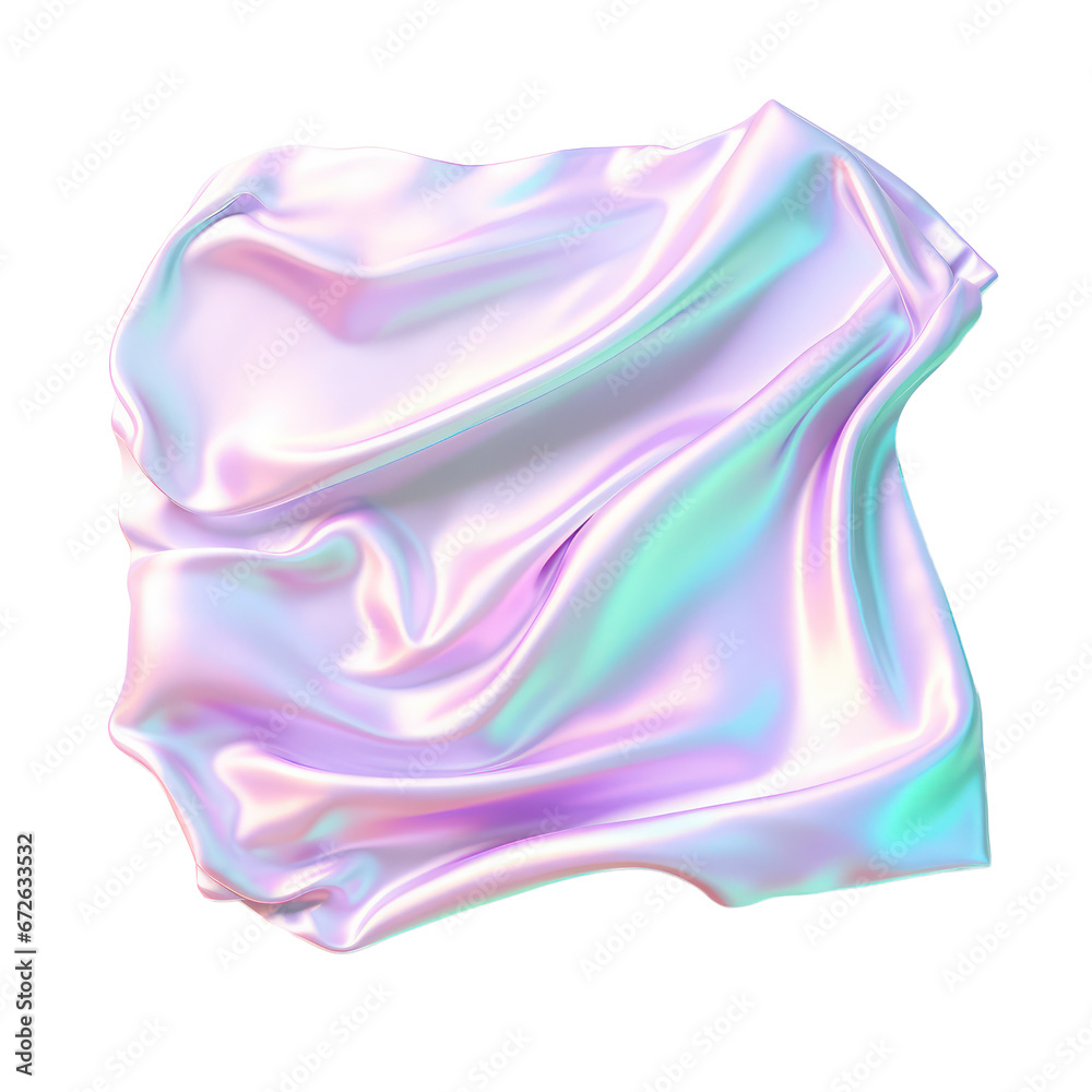 holographic fabric with wavy folds isolated on transparent background ...