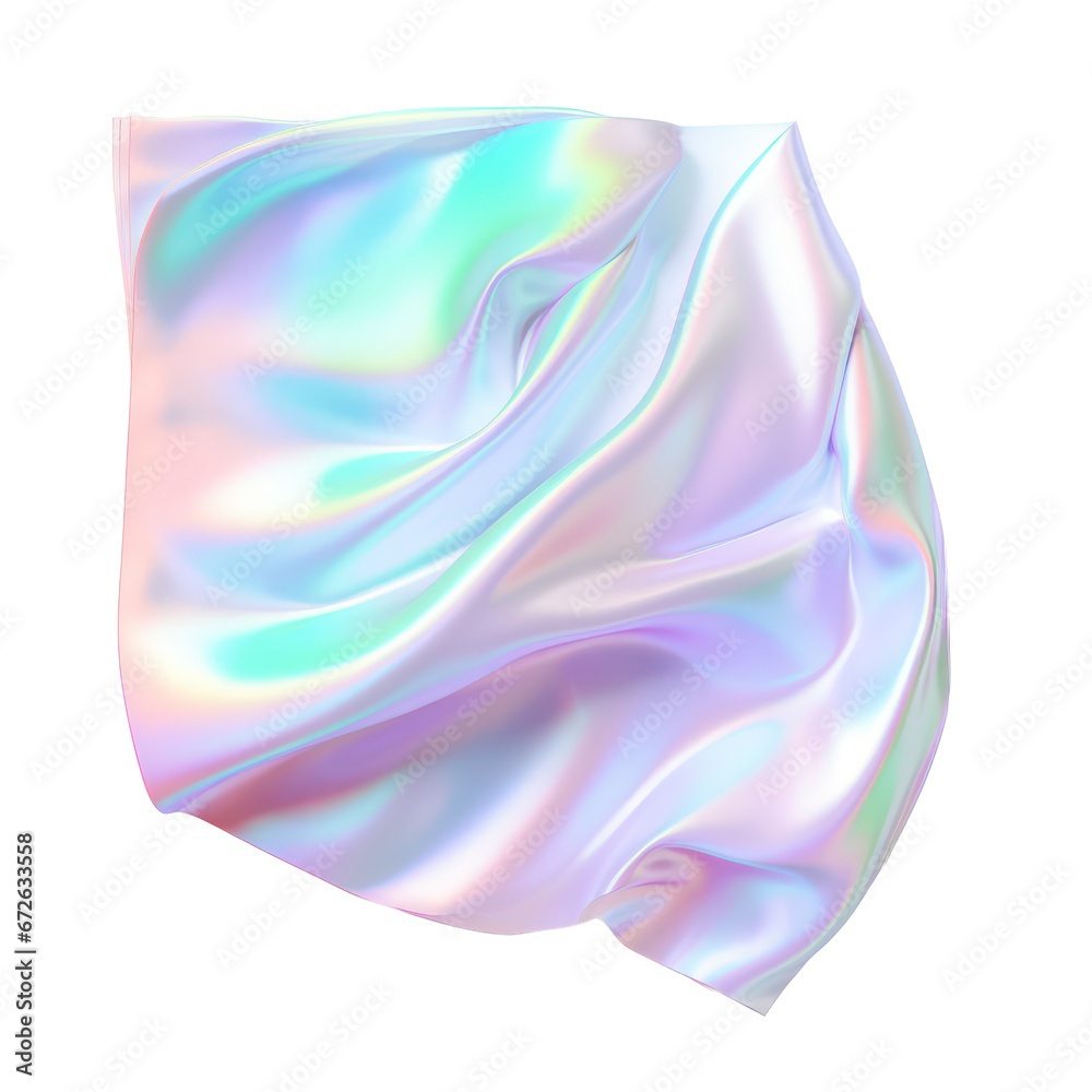 holographic fabric with wavy folds isolated on transparent background ...